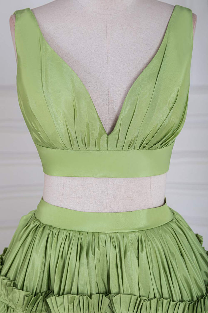 Green Two-Picec Ruffled A-line Long Prom Dress – Dreamdressy