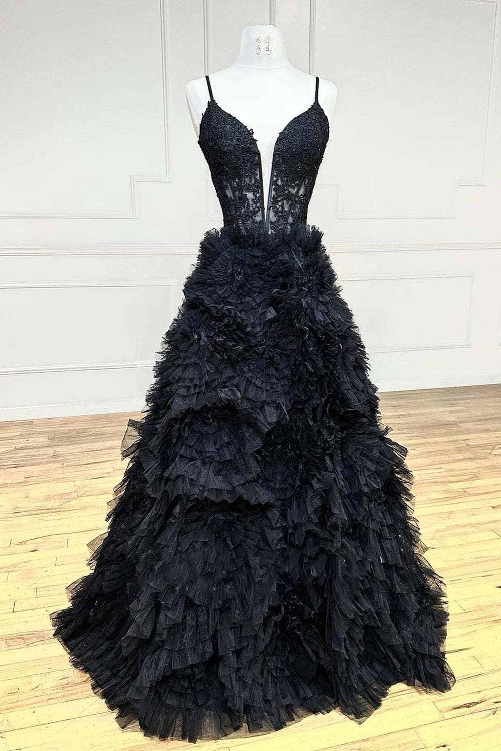 Pink Plunging V Ruffles Floral Long Prom Dress with Slit – Dreamdressy