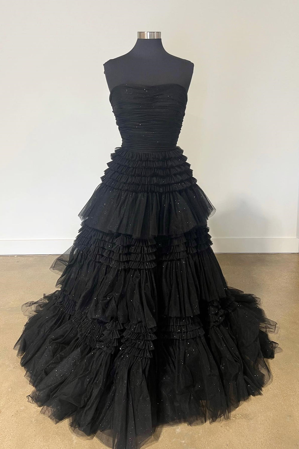 Fuchsia Strapless Ruffle Layers Pleated Long Prom Dress – Dreamdressy