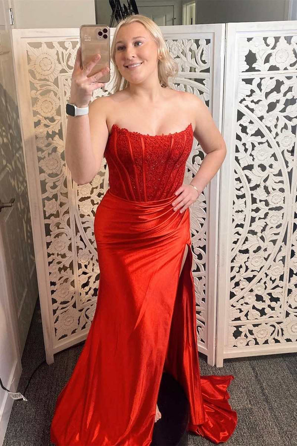 Off-the-Shoulder Satin Lace Mermaid Long Prom Gown – Dreamdressy