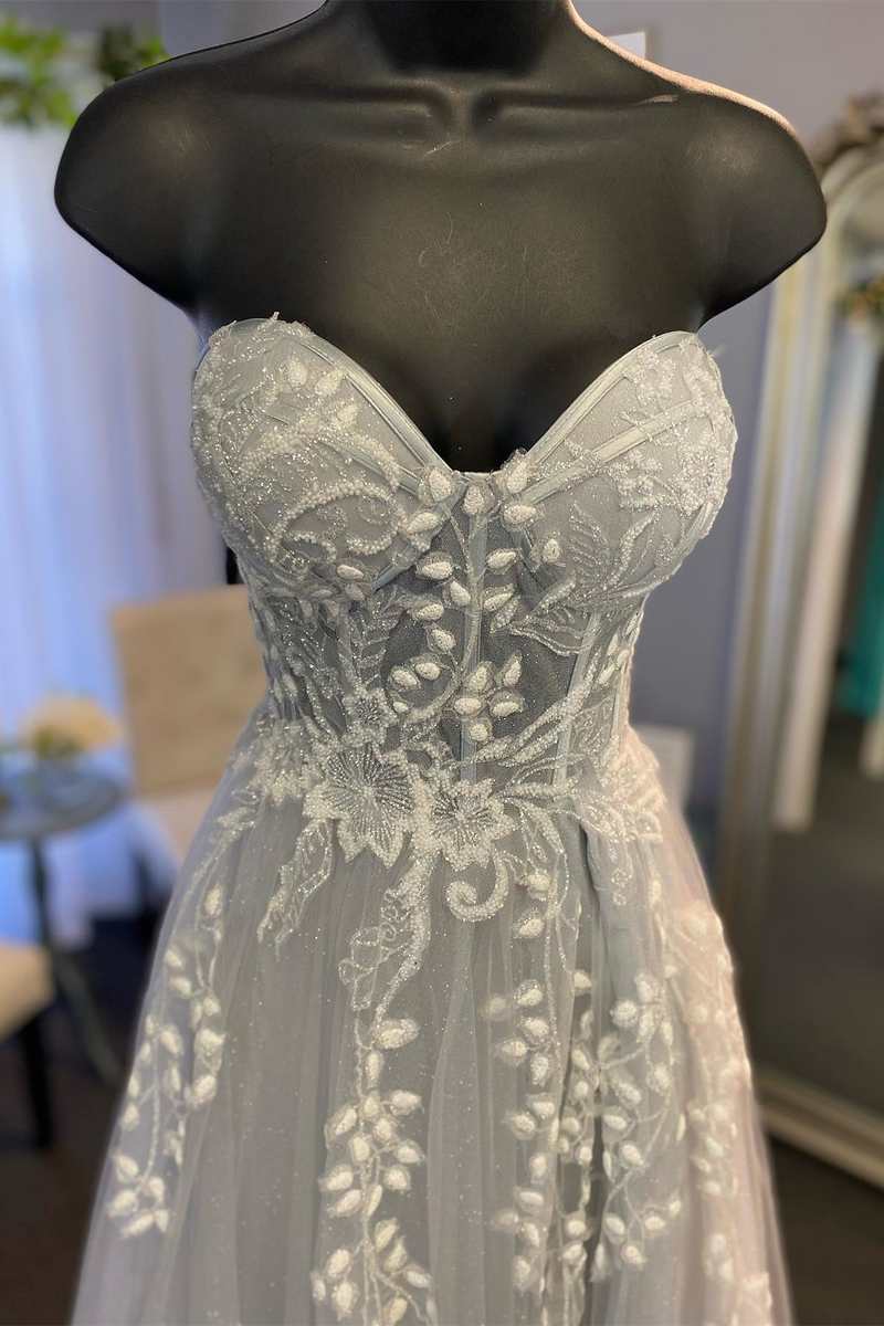 Tulle Floral Lace Sweetheart A-Line Prom Gown – Dreamdressy