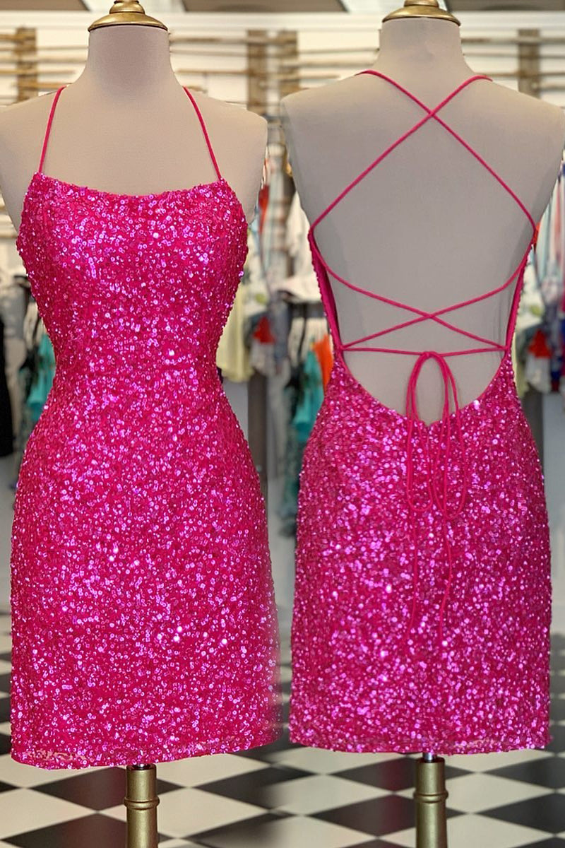 Neon Pink Sequin Bodycon MiniDress – Dreamdressy